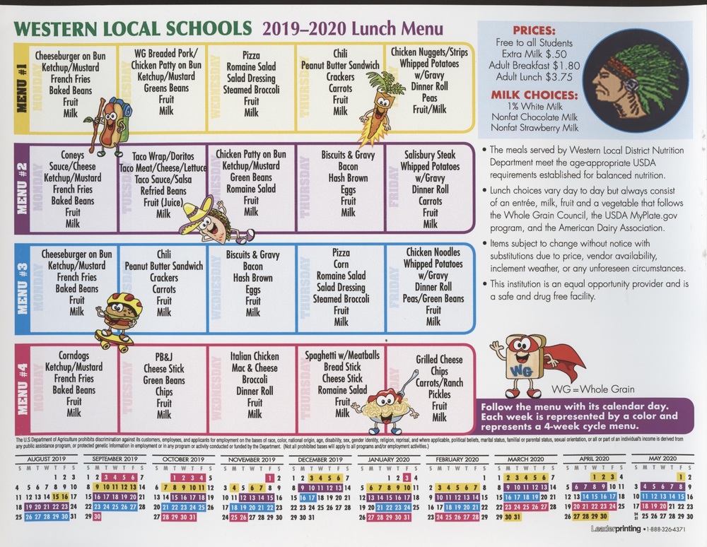 2019-20 Lunch Menu | Western Local School District