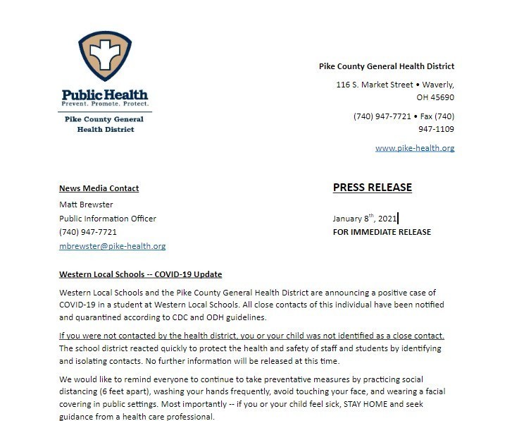 COVID student | Western Local School District